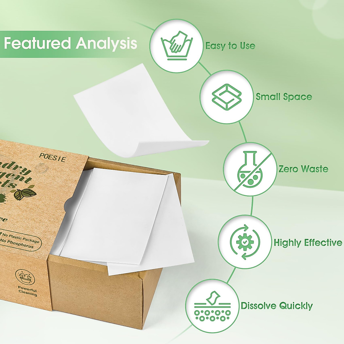 Poesie Laundry Detergent Sheets Detergent Fragrance Free Non-Plastic Precut Zero Waste 160 Sheets Liquidless Washing Sheets for Home Dorm Travel Camping Hiking Portable