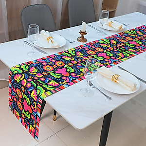 Snowkingdom Mexican Fiesta Table Runner, Mode Floral Dia De Los Muertos Décor Day of The Dead Altar Decoration for Holiday Home Party (13" x 72")