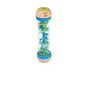 Hape Beaded Raindrops | Mini Wooden Musical Shake & Rattle Rainmaker Toy, Blue, Model Number: E0328B