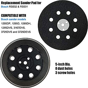 5-Inch Hook and Loop Replacement Backing Pad for Bosch RS032 & RS031 - Work with Bosch Sander Models 1295DP, 1295D, 1295DH, 1295DVS, 3107DVS, 3725DVS and 3725DEVS