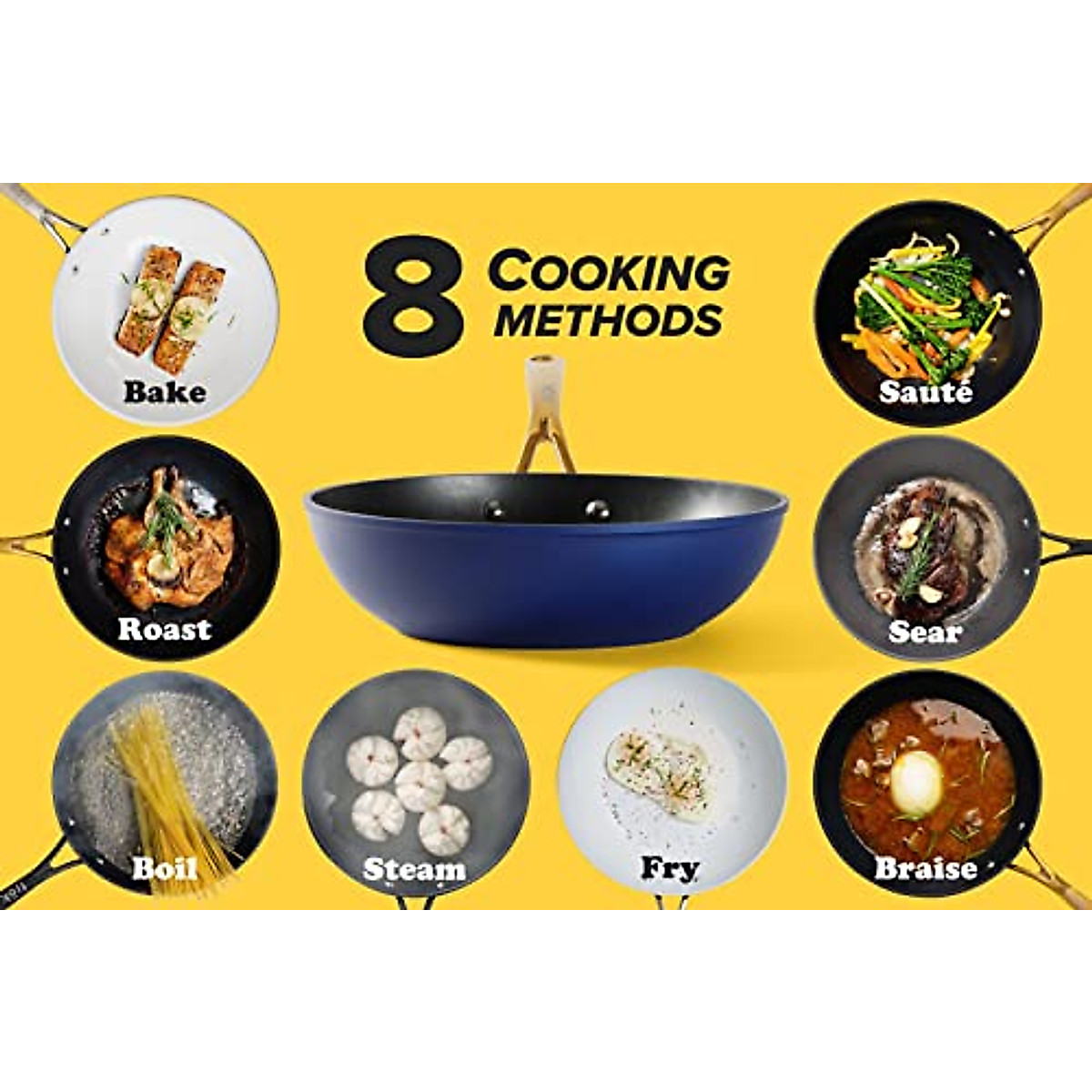 frök All-In-One Platinum Non-Stick Fry Pan Meets Wok with Lid, 11-Inch, Blue & Gold