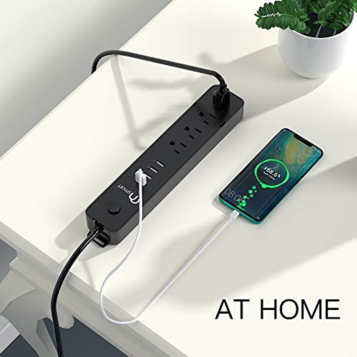ONSMART USB Surge Protector Power Strip, 4 Multi Outlets with 4 USB Charging Ports, 3.4A Total Output-600J Surge Protector Power Bar, 6 ft Long UL Cord, Wall Mount-Black…