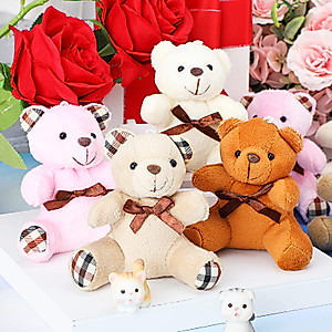 Skylety 16 Pcs Mini Plush Bear Bulk 4 Inch Bear Stuffed Animal Toy Doll Small Soft Bear Keychain for Birthday Baby Shower Wedding Party Favor Decor(Light Brown, Dark Brown, Pink, Beige,Cute)