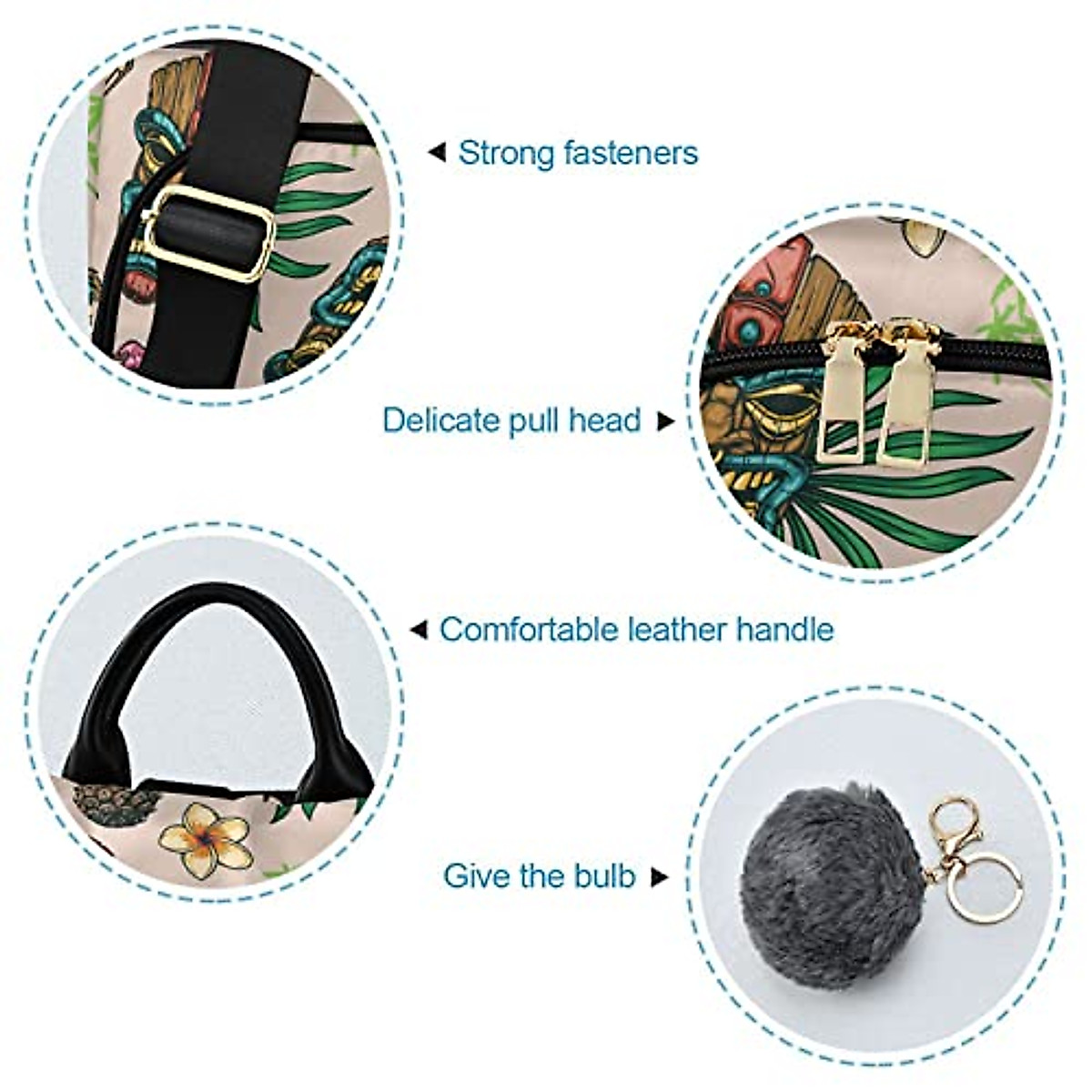 Flamingo Tiki Women Backpack, Fashion Anti Theft School Travel Casual Backpacks Purse 15 inch Full print Aesthetic with Fuzz Ball Key Chain