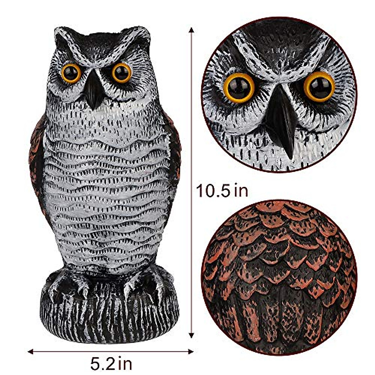 Hausse 3 Pack Bird Scarecrow Fake Horned Owl Decoy, Plastic Owl Bird Deterrents, Halloween Outdoor Decoration, Nature Enemy Pest Repellent for Outdoor Garden Yard, Black