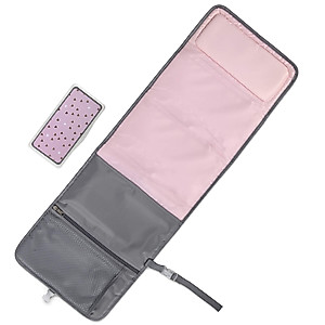 Portable Diaper Changing Pad Station Waterproof for Baby Girl, Boy with Padded Head Rest, Wipes Dispenser (Pink Hearts)