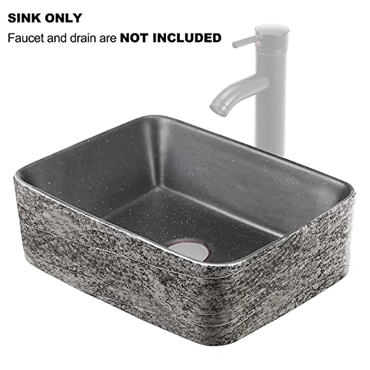 KGAR Ceramic Vessel Sink Rectangle Bathroom Sink Above Counter 16'' x 12'' Porcelain Sink Bowl, Slate Gray