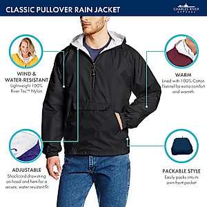 Charles River Apparel Wind & Water-Resistant Pullover Rain Jacket (Reg/Ext Sizes), Black, XL