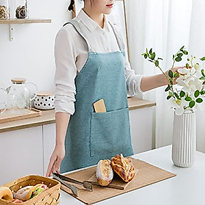 DXYAKY Cotton Apron for Women Cross Back Apron with Pockets for Kitchen Cooking No Tie Apron for Painting Gardening Cleaning