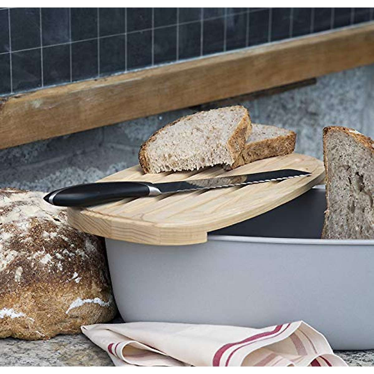 Legnoart Depot Bread Box with Dark Ashwood Cutting Board, Brown