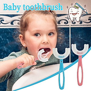 4 Piece Rounded U-Shaped Toothbrush for Kids- Soft and Gentle Silicone Material-Great and Gentle for Children's Teeth- Manual Brush- Teeth Cleaning Product- Easy to use, Pink and Blue