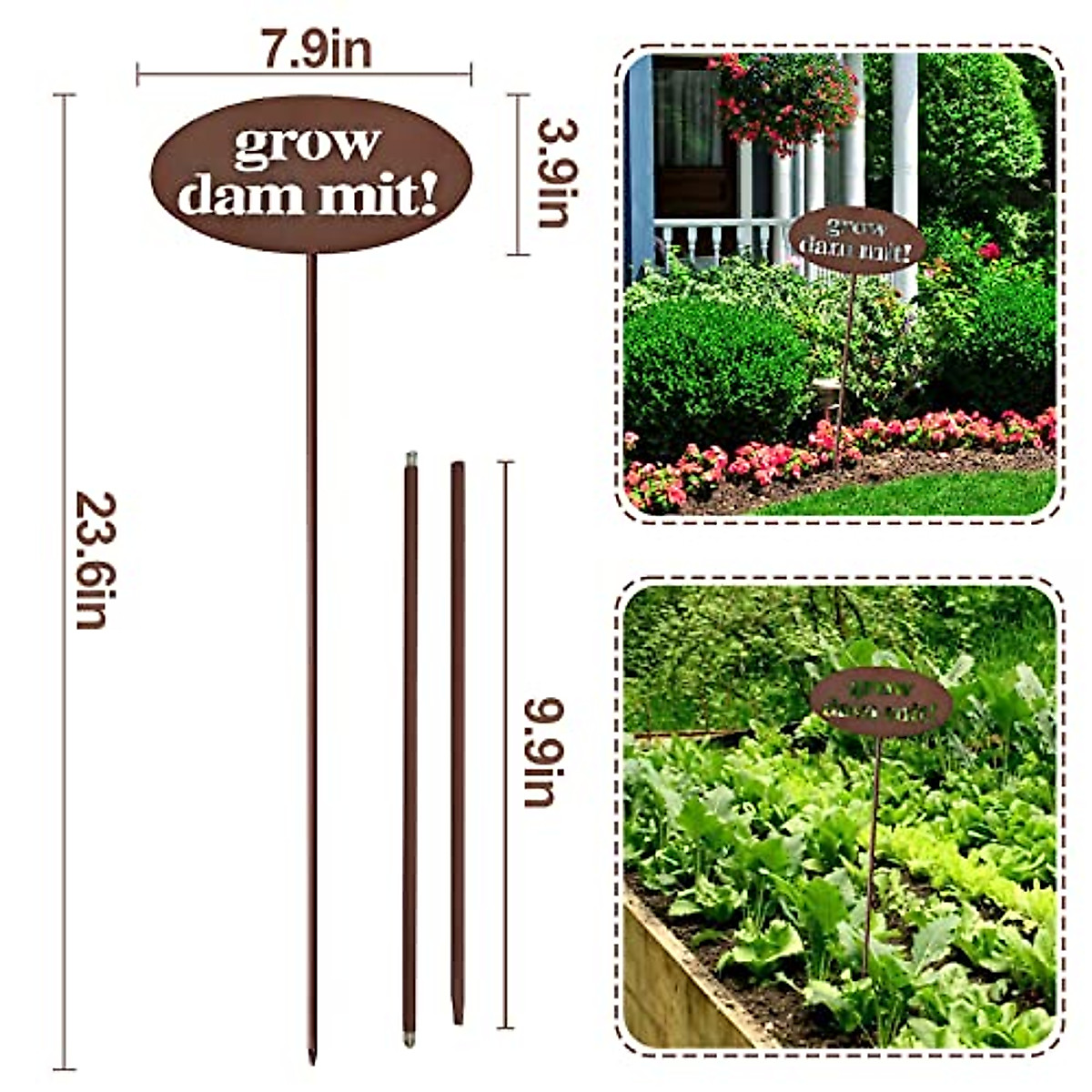 Grow Dammit Funny Garden Stake Metal Sign,Outdoor Sign Farmhouse Decor,Garden Stakes Sign Funny Gardening Gifts with Gift Box for Outdoor Lawn Yard Garden Decorations (23.6 Inches Tall)
