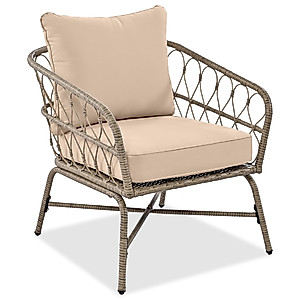 LUMISOL 4 Piece Outdoor Furniture Set with Wood Table, Patio Furniture Set with Removable Cushions, Outdoor Conversation Set for 4 Person, for Backyard Pool, Beige