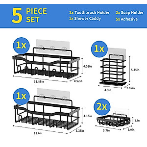 Xiaozxwlhq Corner Shower Caddy Hanging, Adhesive Shower Organizer for Bathroom, No Drilling, Extra Large Load Bearing, Bathroom Organizer, Bathroom Shower Shelves, 5 Pieces Set (Black)