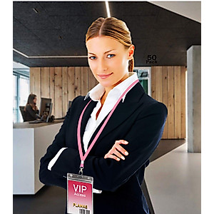 WTQ 100 PCS Waterproof ID Badge Holders (Large Size, Fit 3.5"x5" Inserts), Clear Plastic, Premium Quality, Heavy-Duty, Vertical Hanging Card Holder with Zipper, Durable Vinyl Nametag Holders