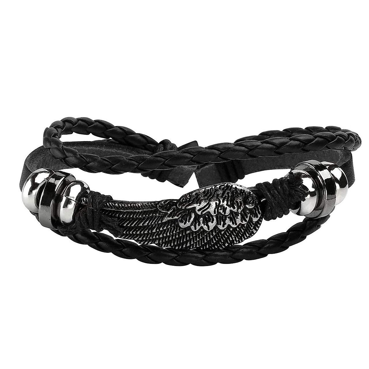 Mafnee Manfnee 6PCS Braided PU Leather Bracelet Punk Rock Cuff Wrap Bracelets for Men Women Adjustable Black