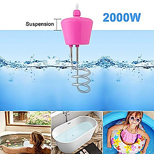 Resistance Water Heater, Immersion Heater 2000 W with Digital Thermometer Automatic Shut-Off Floating Electric Immersion Heater Made of Stainless Steel for Bathtub, Bucket, Pool (2 m)