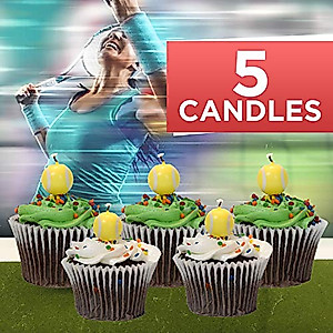 Tennis Ball Birthday Candles (5-pack, Spherical Tennis Ball Birthday Candles on Picks) Tennis Party Collection by Havercamp