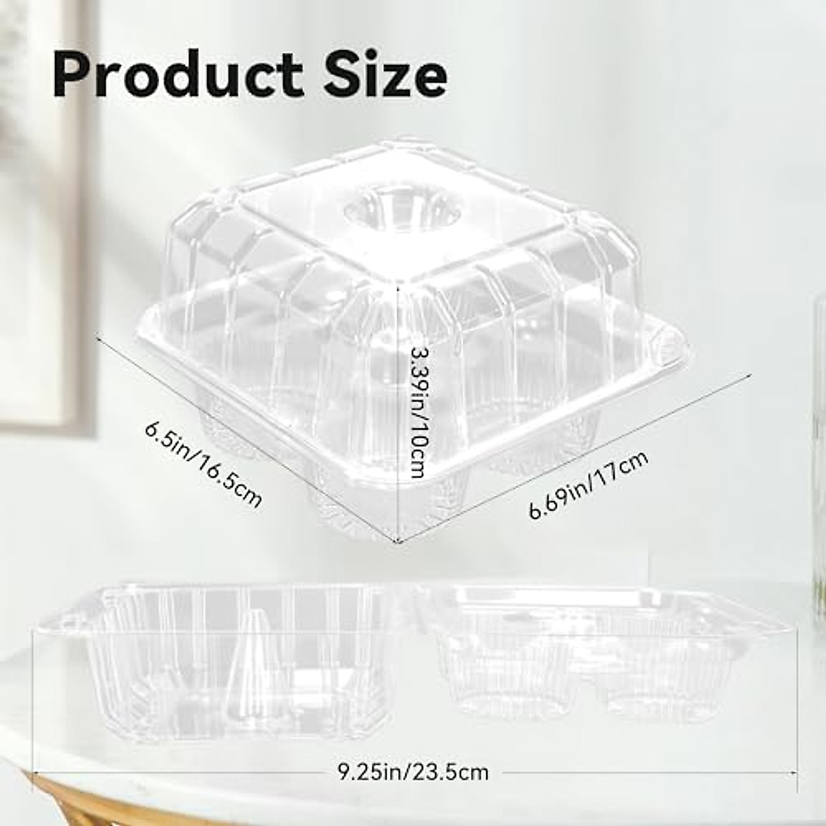 GothaBach 20 Pack 4-Compartment Clear Plastic Cupcake Boxes, 4-Cavity Cupcake Holders, Clear Cupcake Containers
