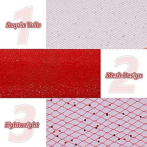 Glitter Tulle Rolls 6” by 50 Yards Sparkle Tulle Fabric Ribbon Sequin Tulle Netting Rolls for DIY Tutu Skirt Wedding Birthday Party Decoration (Red)