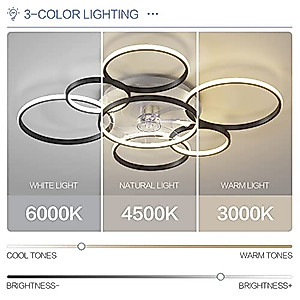 SNOWUNDER 41" Ceiling Fans with Lights, Flush Mount Celing Fan with Led Light and Remote Control for Living Room，Tri-Color Light 6-Speed Wind