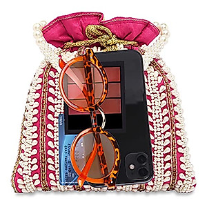 Aheli Rani Pink Potli Bags for Women Evening Bag Clutch Ethnic Bride Purse with Drawstring(P82RP)