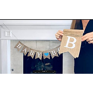 Shimmer Anna Shine BABY BOY Burlap Banner for Baby Shower Decorations and Gender Reveal Party (Blue)