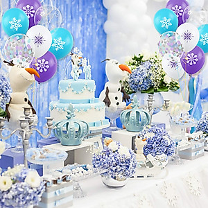 50Pcs Snowflake Balloon with Purple Blue White Latex Balloons, Frozen Snowflake Birthday Party Supplies 12 Inch Winter Theme Balloon for Frozen Baby Shower Winter Wonderland New Year Party Decorations