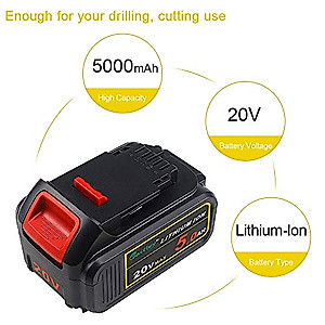 waitley 20V 5.0Ah Replacement Battery Compatible with Dewalt DCB200 20 Volt Cordless Power Tools