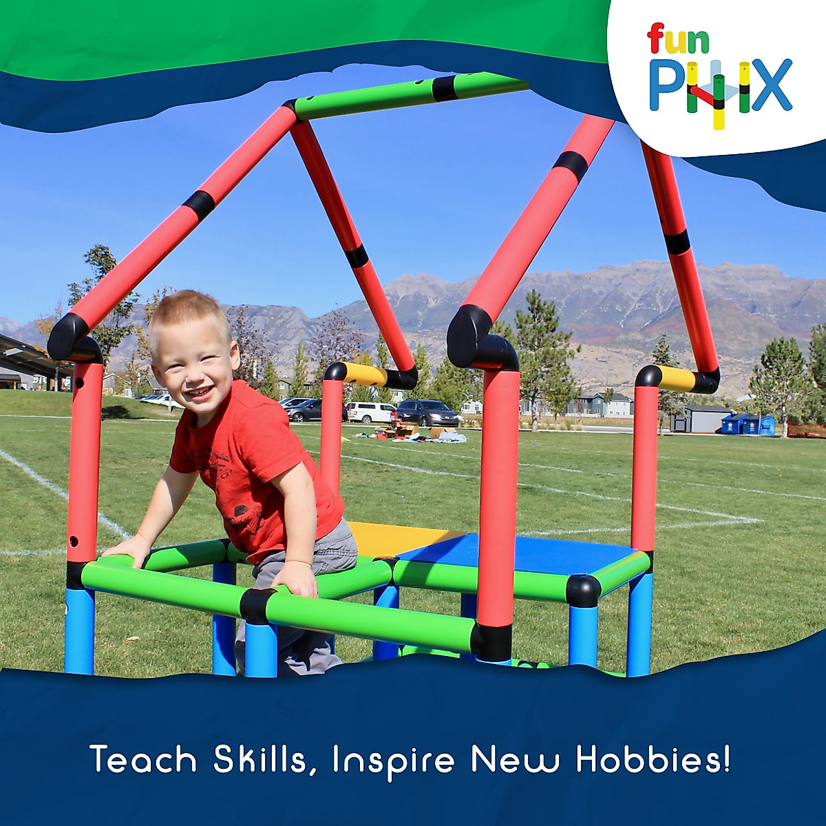 Kids Playground Set - Funphix Jumbo 467-Pc Construction Set with Toddler Slide, Indoor Climbing for Kids, & Jungle Gym - Multifunctional Kids Outdoor Playhouse for Indoor Sports & Outdoor Play Toys