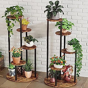 LITTLE TREE 5-Tier Corner Plant Stand, Free Standing Wood Metal Flower Rack Pot Shelf Display with Round Board, Garden Patio Balcony Plant Holder for Indoor Outdoor Living Room, Bedroom, Rustic Brown