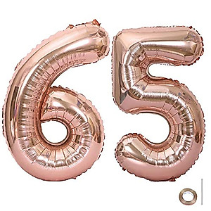 40 Inch Large Number 65 Balloon Foil Balloons Jumbo Foil Helium Balloons for Wedding Birthday Party Festival Decoration Supplies, Rose Gold 65