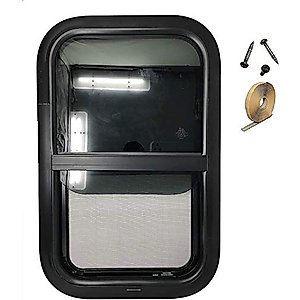 12" Inch Width x 22" Inch Height, RV Window, Tiny House Vertical Slider W/Screen & Interior Camper Window Clamp Ring Included, Teardrop Replacement Trailer Window, by LandCamp (1)