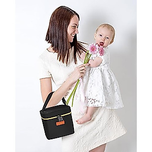 Breastmilk Cooler Bag with Ice Pack Fits 4 Baby Bottles Up to 5 Ounce, Mancro Insulated Baby Bottle Bag for Nursing Mom Daycare, Easily Attaches to Stroller, Black