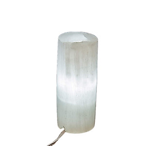 AMOYSTONE White Selenite Electric Lamp Natural Gemstones Crystals Light 3-4 lbs with Cord and Led Bulb Cylindrical 7"