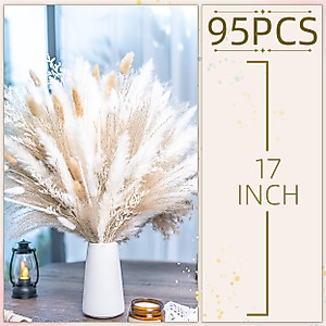95 PCS Pampas Grass Decor Natural Dried Flowers | Boho Dried Floral Arrangement Centerpiece Table Decor Wedding Decor Rustic Decor (95PCS)