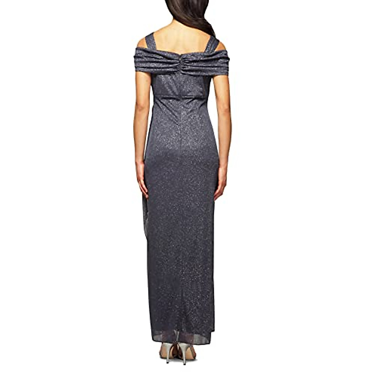 Alex Evenings Women's Long Cold Shoulder Dress (Petite and Regular Sizes), Smoke Glitter, 12