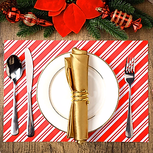 Umigy 60 Pcs Christmas Candy Dinner Paper Placemats 10.24 x 14.57 Inch Christmas Placemats Disposable Placemats Christmas Paper Placemats for Christmas Kitchen Dinner Party Supplies