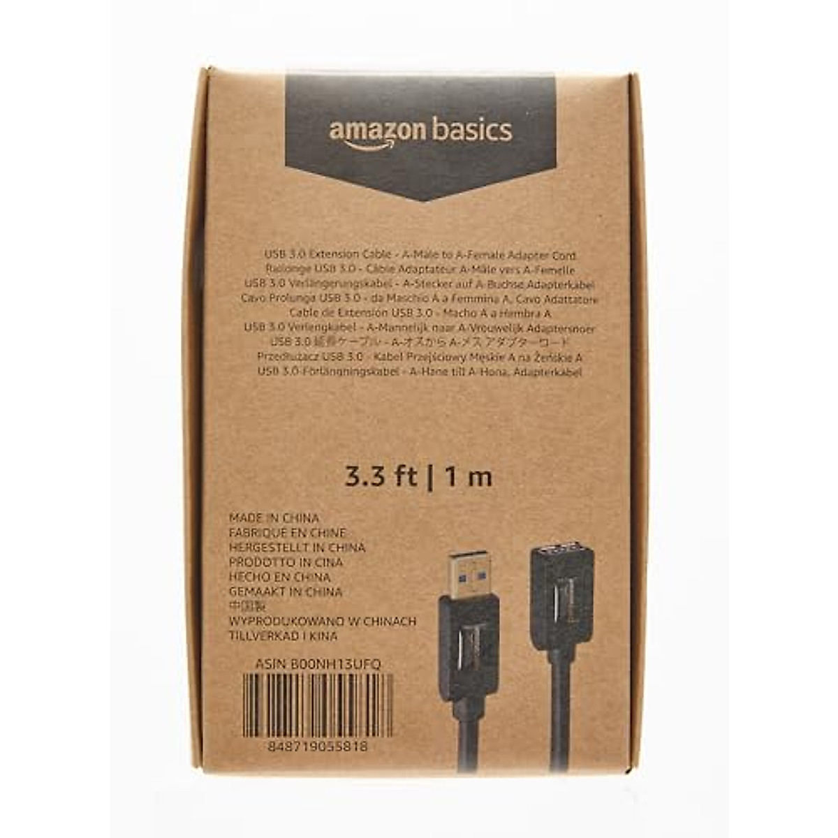 Amazon Basics USB-A 3.0 Extension Cable, 4.8Gbps High-Speed, Male to Female Gold-Plated Connectors, 3.3 Foot, Black