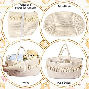 Geetery Baby Diaper Caddy Organizer Basket with Shoulder Strap Buckle Cotton Rope Diaper Basket Caddy, Changing Table Diaper Storage Caddy for Baby Shower Gifts