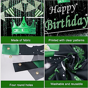 Birthday Decorations for Men Women, Green Black Birthday Party Decorations Happy Birthday Backdrop Banner Latex Confetti Balloons Disposable Tablecloth Boys Girls Bday Party Supplies