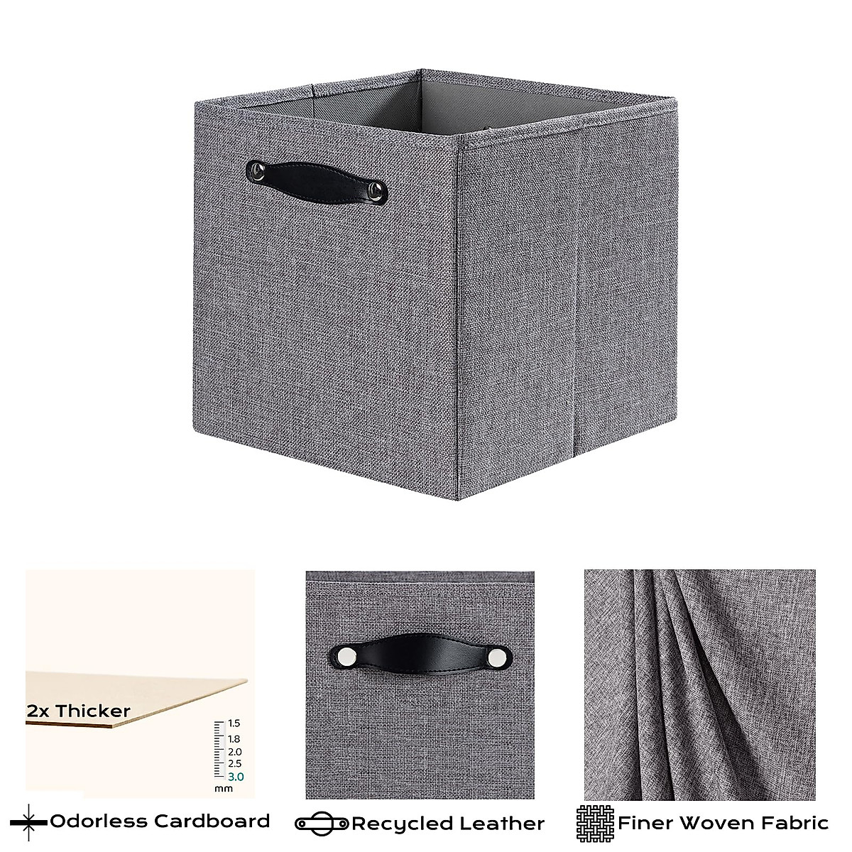 FABINADO Thickened Storage Cubes, 13x15 Inch Foldable Storage Cuby Bin with Dual Handles for Kallax, Gray, 4 Pack