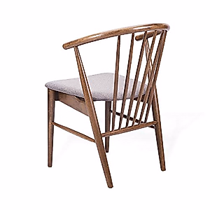 SunBear Furniture Set of 2 Toby Dining Chairs Kitchen Modern Solid Wood w/Padded Seat Medium Brown Color with Light Gray Cushion