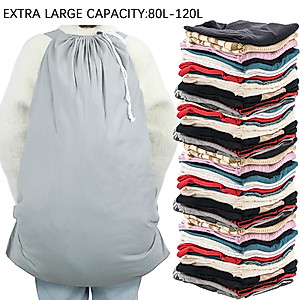 Wovnet 2 Pcs Extra Large Laundry Bag with Straps 24 x 32 Inch Polyester Cotton Laundry Backpack Heavy Duty Hamper Bag Collapsible Large Dirty Clothes Bag for College Travel Dorm Camping