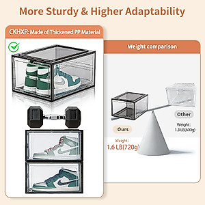 Upgraded X-Large 12 Pack Clear Shoe Storage Organizer,Stackable Shoe Rack for Closet,Plastic Shoe Boxes with Magnetic Door,Shoe Containers For Sneaker Display,Fit up to US Size13