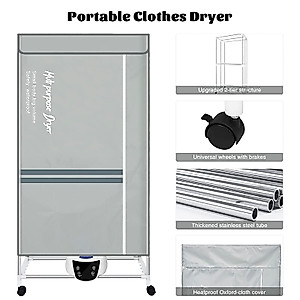 Electric Clothes Dryer with Remote Control and Timer, 1300W Large Capacity 2-Tier Heated Clothes Airer with Cover, Indoor Foldable Electric Clothes Airer Drying Rack, Overheat Protection,Blue