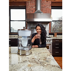 ZeroWater ZBD-040-1, 40 Cup Ready-Pour Glass 5-stage Water Filter Dispenser, NSF Certified to Reduce Lead, Other Heavy Metals and PFOA/PFOS, Clear Glass With Chrome Stand