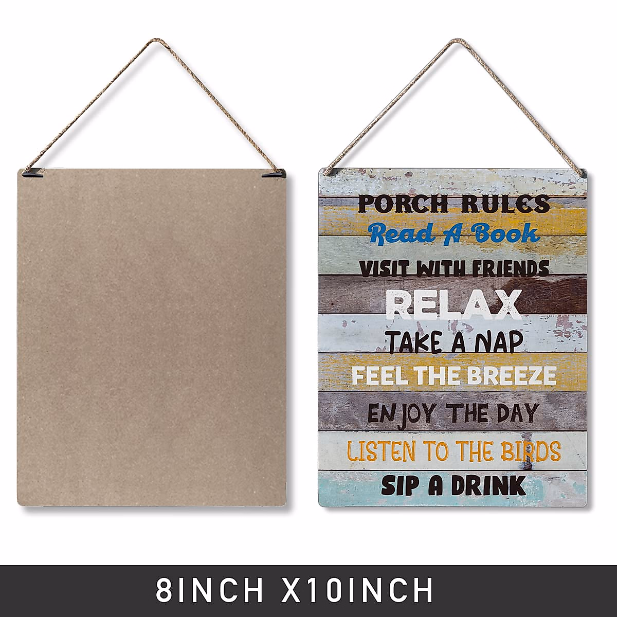 Qious Porch Sign Gift Farmhouse Porch Rules Read a Book Visit with Friends Wooden Hanging Sign Plaque Rustic Wall Art Decor for Home Decoration 10 x 8 Inches