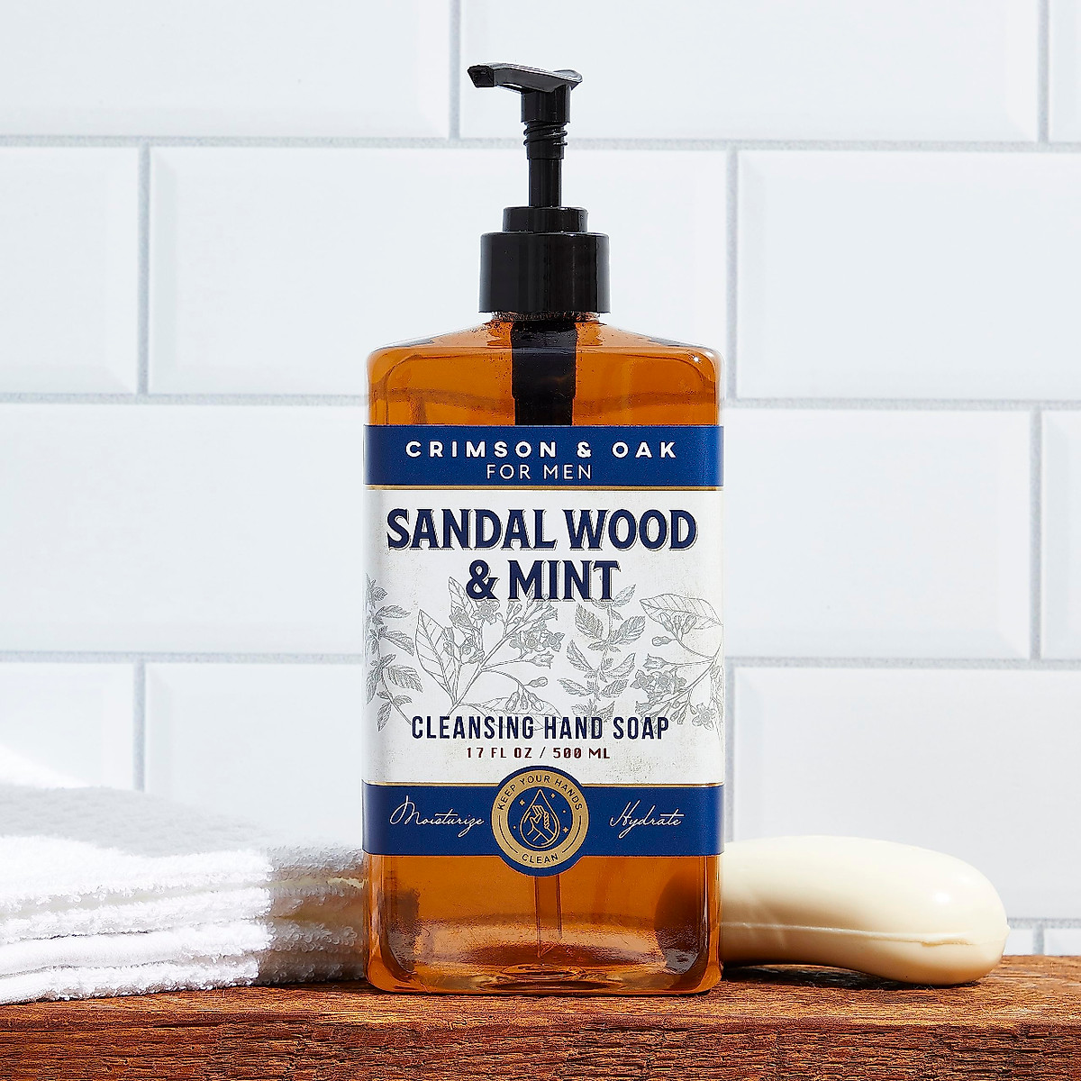 Body Prescriptions Crimson & Oak Men's Deep Cleansing Hand Soap with Pump Dispenser, 17 Fl Oz (Pack of 1), Sandalwood and Mint