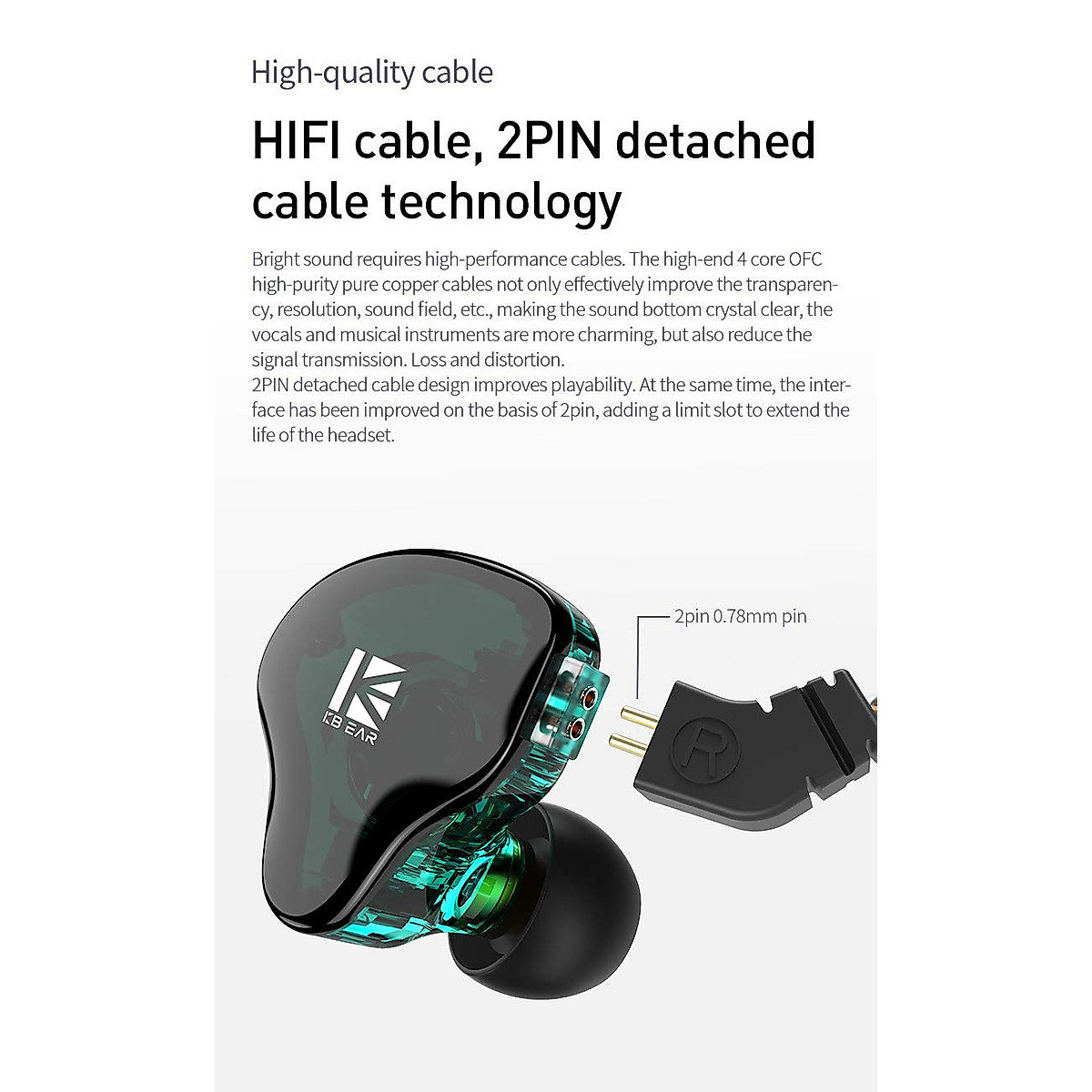 KBEAR KS2 iem, in Ear Monitor Headphones Hybrid 1BA 1DD Wired Earbuds Stereo Bass HiFi IEM Earphone Noise Cancelling High Resolution with Detachable Cable for Running Gaming Sport(without mic, Black)